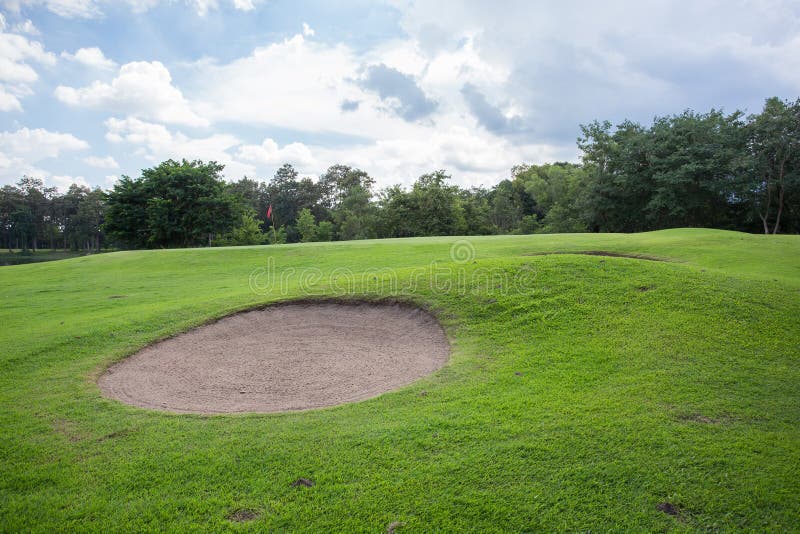 Golf Course with Sand Bunker Stock Photo - Image of meadow, grassland ...