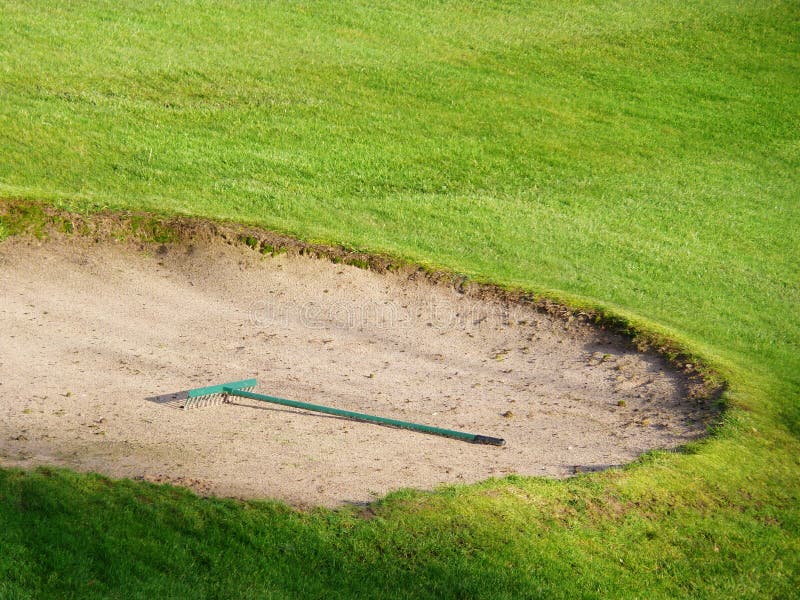 Golf Course Sand Pit Detail Rake Stock Photo - Image of action ...
