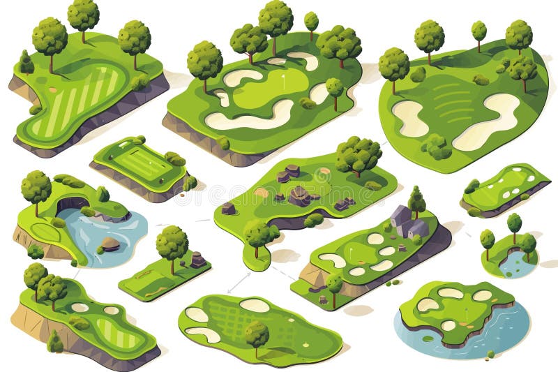 Golf Course Set Isometric Set Isolated Stock Vector - Illustration of ...