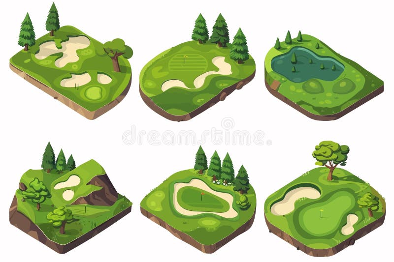Golf Course Set Isometric Isolated Stock Vector - Illustration of hole ...