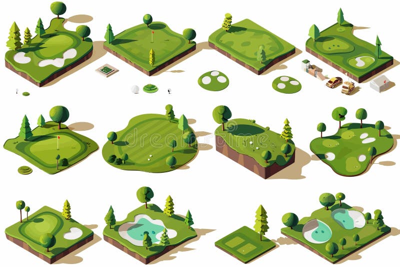 Golf Course Set Isometric Set Isolated Stock Vector - Illustration of ...