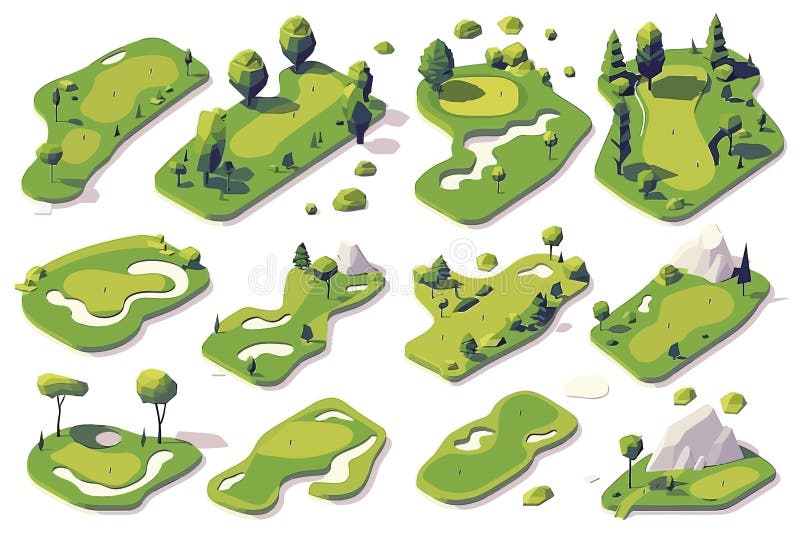 Golf Course Set Isometric Isolated Stock Vector - Illustration of ...