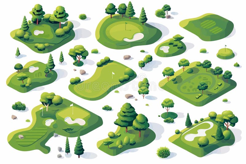 Golf Course Set Isometric Isolated Stock Vector - Illustration of icon ...