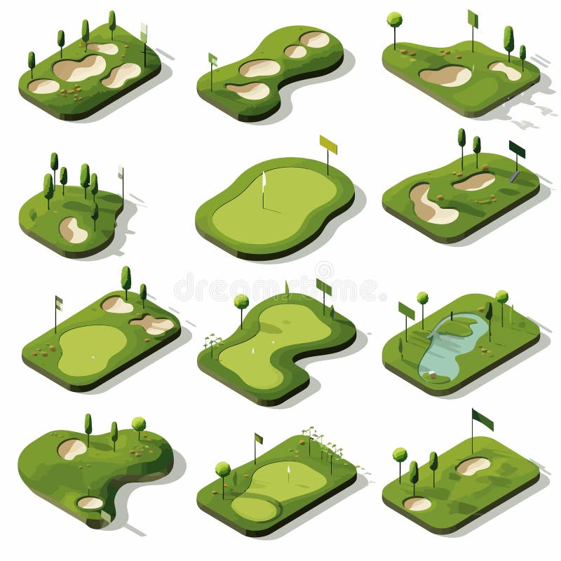 Golf Course Set Isometric Vector Flat Isolated Illustration Stock ...