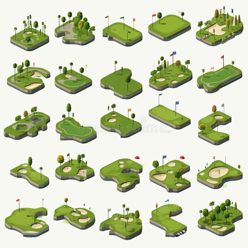 Golf Course Set Isometric Vector Flat Isolated Illustration Stock ...