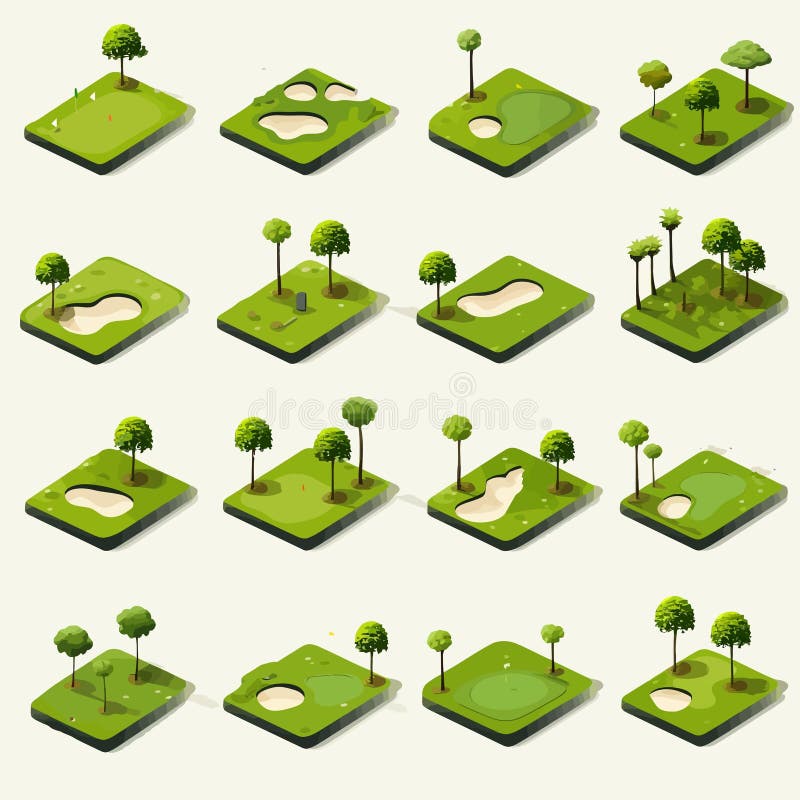 Golf Course Set Isometric Vector Flat Isolated Illustration Stock ...