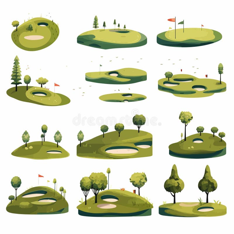 Golf Course Set Vector Flat Minimalistic Isolated Illustration Stock ...
