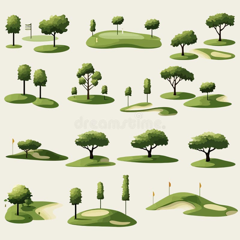Golf Course Set Vector Flat Minimalistic Isolated Illustration Stock ...