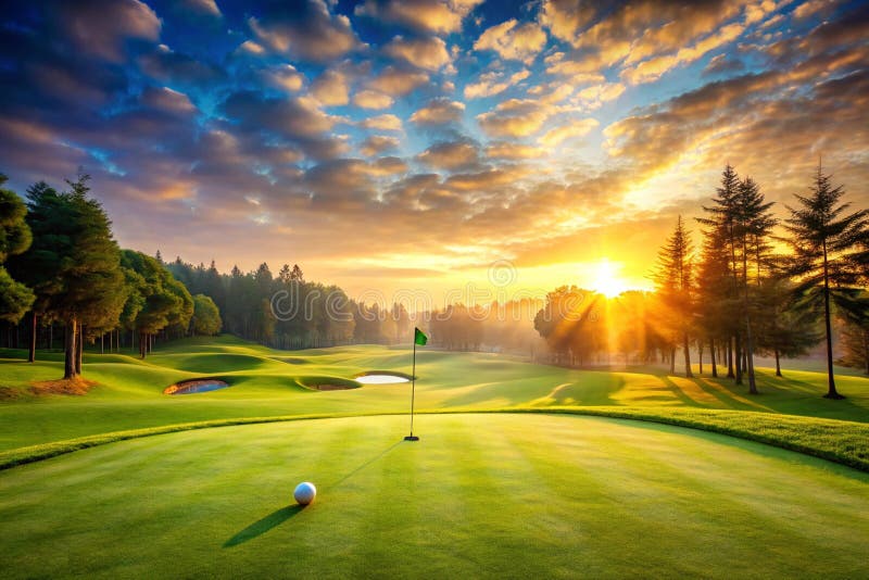 Golf Course Sunrise stock illustration. Illustration of outdoor - 360019482