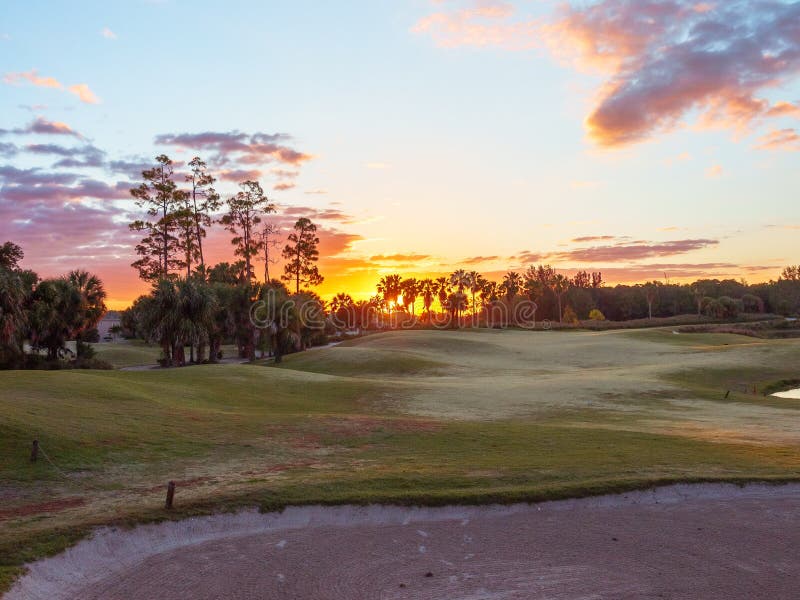 Golf Course Sunrise / Sunset in Florida Stock Image - Image of golf ...