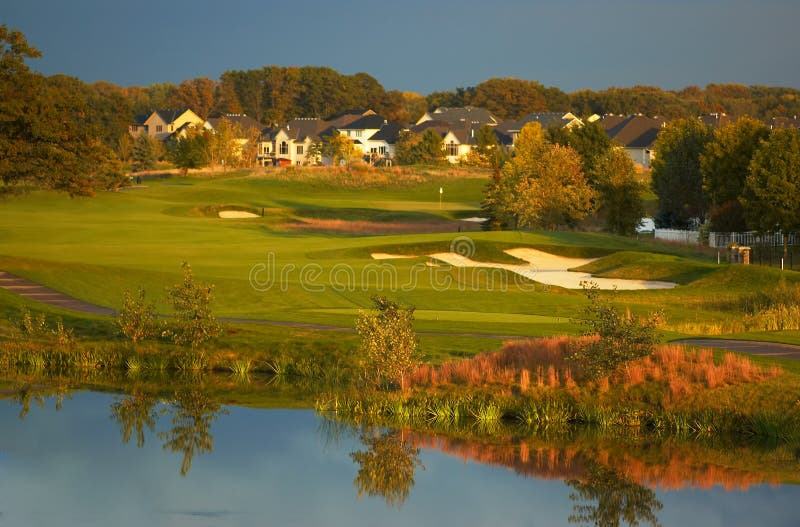 Golf course in sunset. stock photo. Image of club, sports - 1474678