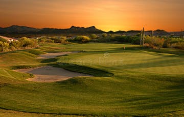 Golf course at sunset stock image. Image of golf, golden - 2434201