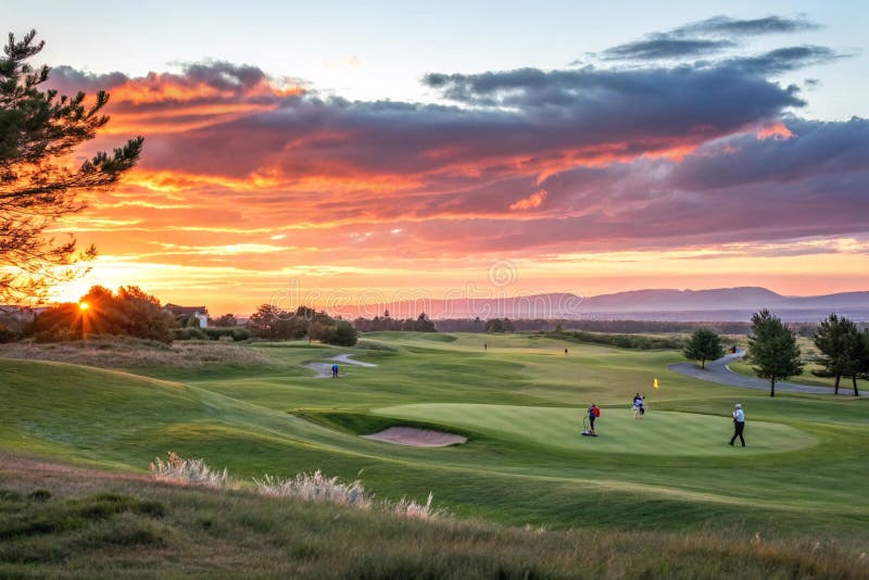 Golf Course Sunset stock illustration. Illustration of ...