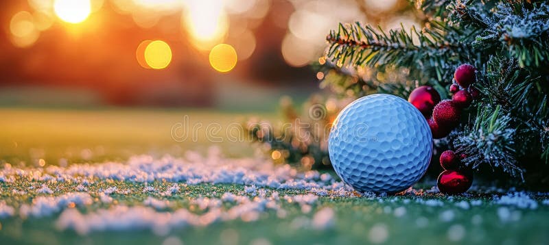 A Golf Course at Sunset with a Decorated Tree, Making for a Festive ...