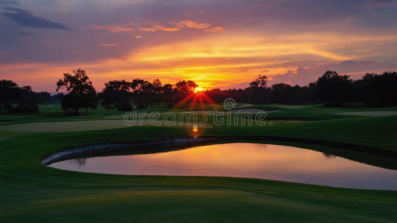 Golf Course Sunset stock image. Image of sports, outdoor - 372736737