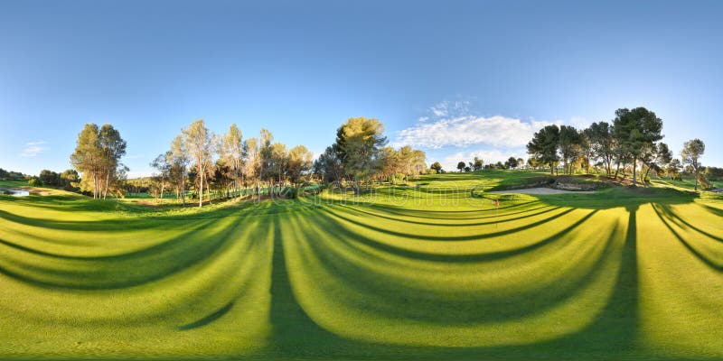 Golf Course at Sunset Seen from the Green Stock Photo - Image of ...