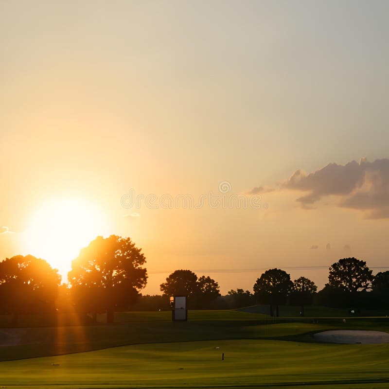 Sunset Golf Course Landscape Silhouetted Trees Stock Photos - Free ...