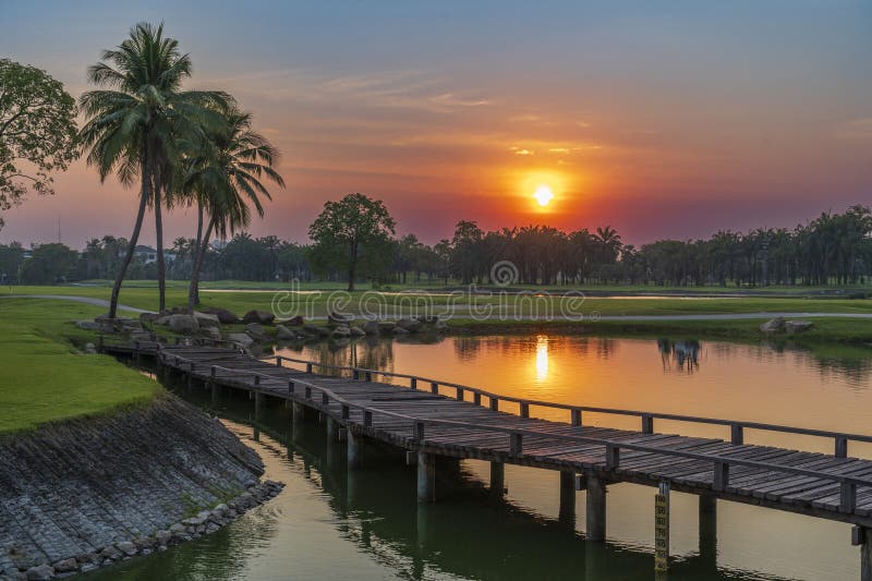 Golf Course at Sunset in Thailand Stock Photo - Image of golfer ...