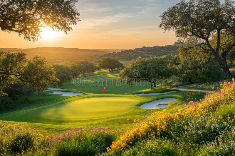 Golf Course Surrounded by Trees and Sunlight Stock Image - Image of ...