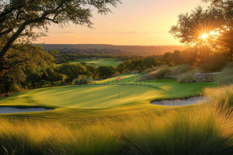 Golf Course Surrounded by Trees and Sunlight Stock Photo - Image of ...