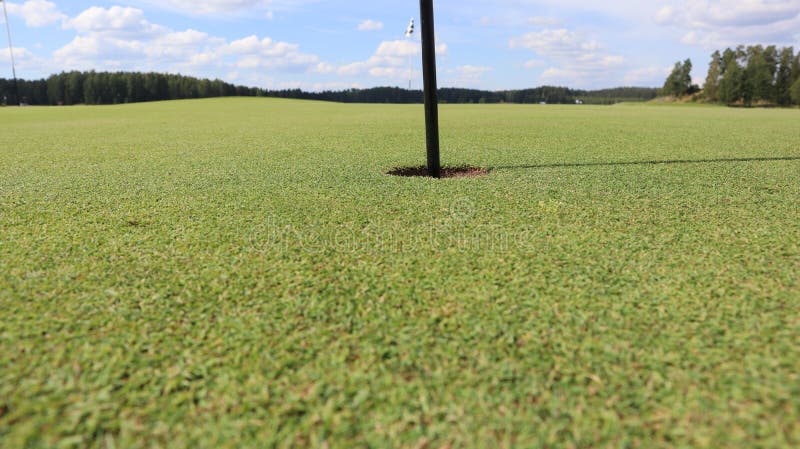 Golf Course Flag Putting Practice Area Stock Image - Image of tree ...