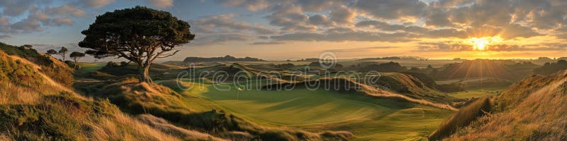 A Golf Course with a Tree and Grass on the Side, AI Stock Photo - Image ...