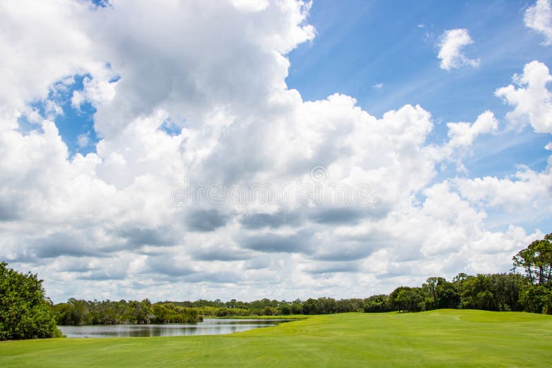 Golf Course Under Beautiful Sky Stock Image - Image of hazard ...