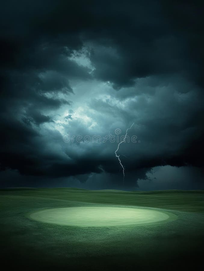 Golf Course Under a Dramatic Thunderstorm a Golf Course Green Under a ...
