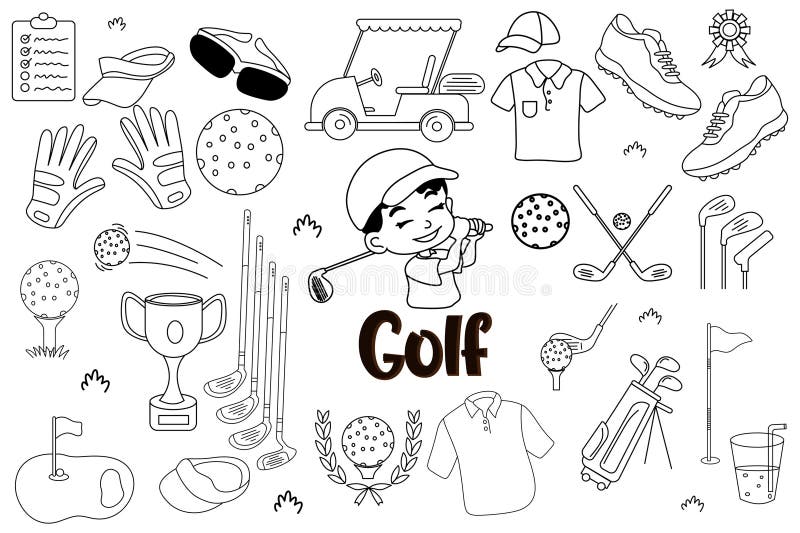 Golf Doodle Element Clipart Set Stock Vector - Illustration of golf ...