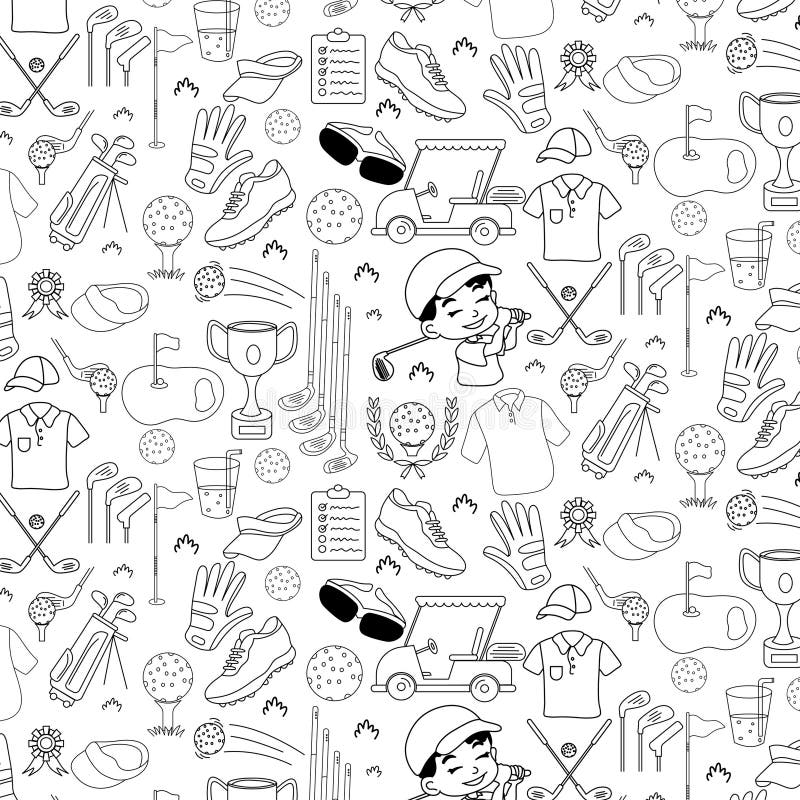 Golf Doodle Element Seamless Pattern Stock Vector - Illustration of ...