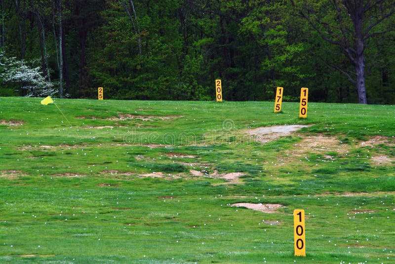 Golf Driving Range Yardage Sign Stock Photo - Image of grass, field ...