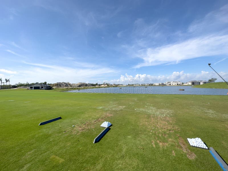 Golf Driving Range Grass Tee with Golf Balls and Blue Skies. in Florida ...