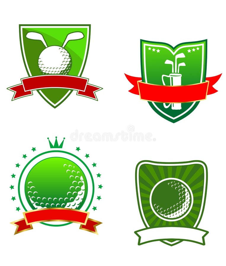 Golf Emblems with Shields, Balls and Clubs Stock Vector - Illustration ...