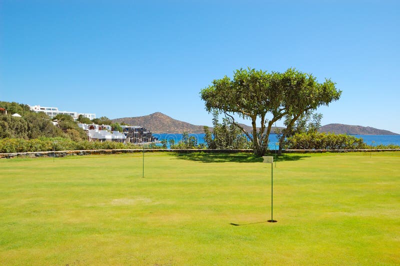 Golf Field and Tree at Luxury Hotel Stock Photo - Image of balcony ...