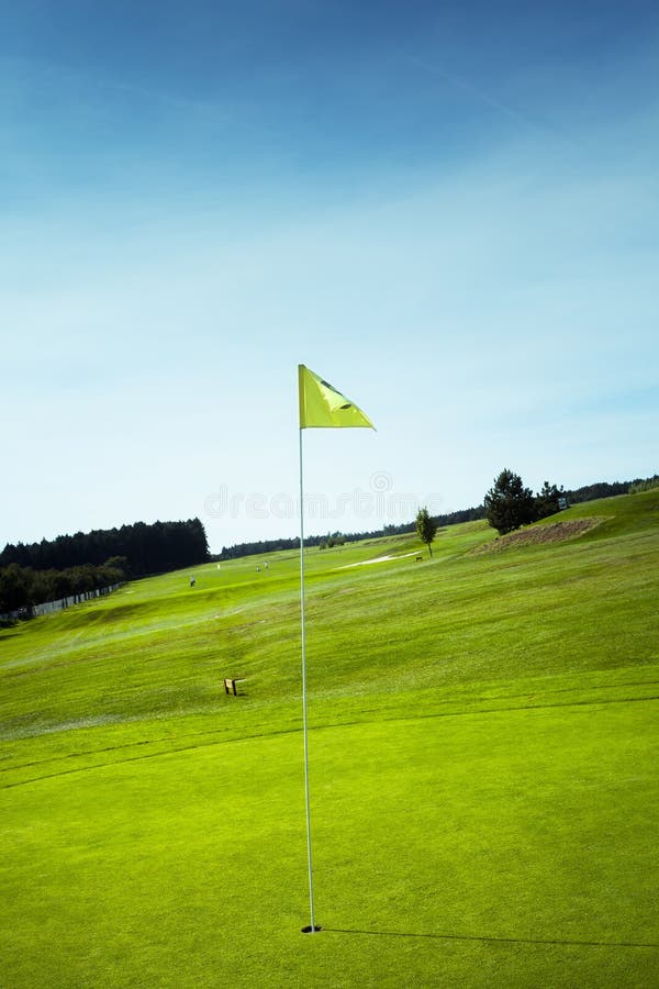 Golf flag in green hole stock photo. Image of grass, beautiful - 48556904