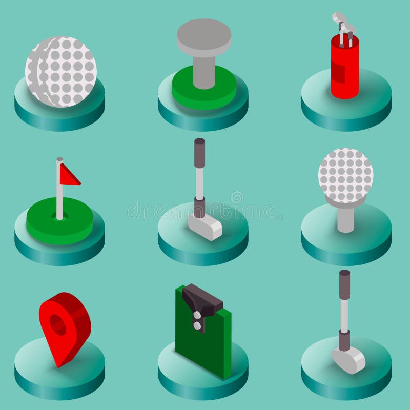 Golf flat isometric set stock vector. Illustration of equipment - 97576806