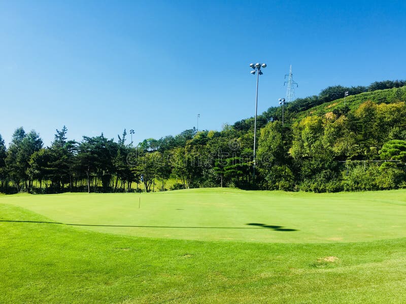 Golf green view stock image. Image of green, pond, beautiful - 136609415
