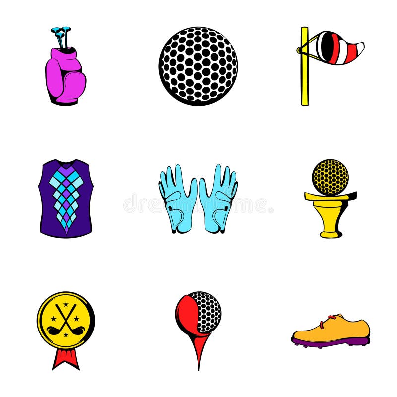 Golf Icons Set, Cartoon Style Stock Vector - Illustration of ball ...