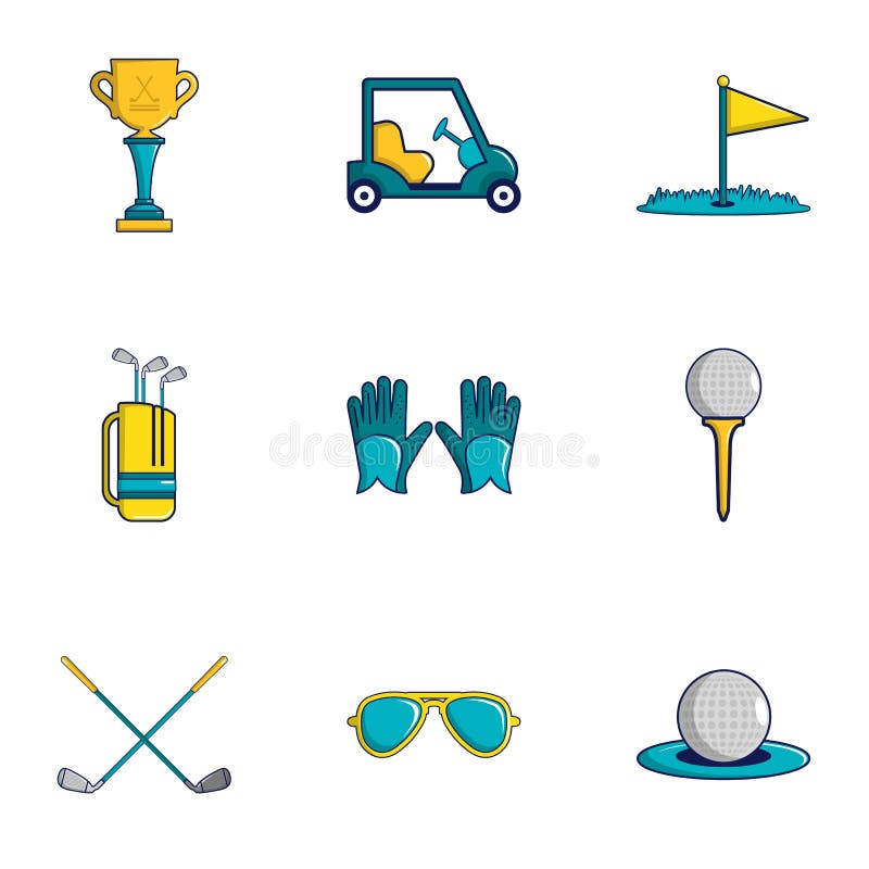 Golf Icons Set, Cartoon Style Stock Vector - Illustration of adversity ...