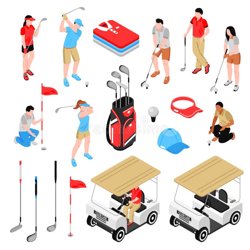 Golf Club Concept. Isometric Golfer and Apparel. Sport Design Elements ...