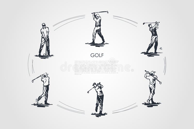 Golf - Man with Golf Club in Different Active Poses Vector Concept Set ...