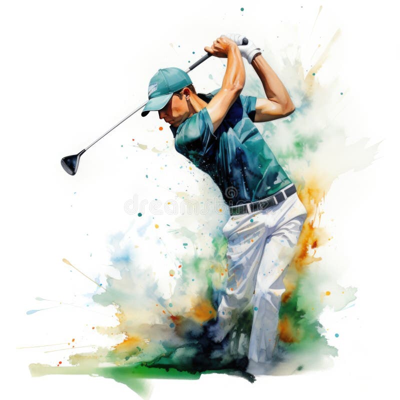 Golf match in watercolor stock illustration. Illustration of tournament ...