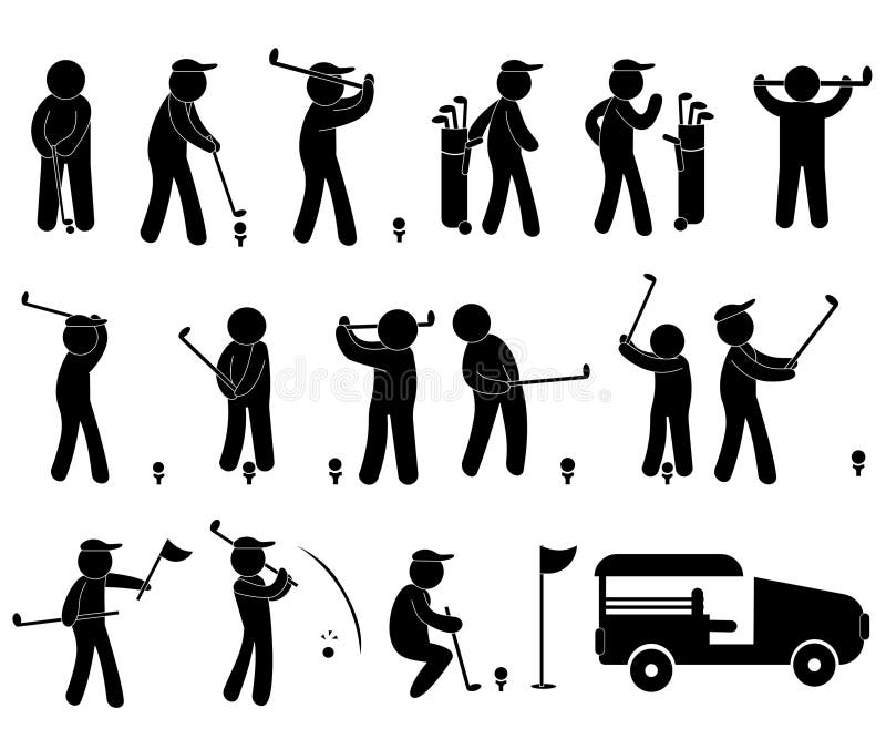 Golf Player Actions Poses Stickfigure Stickman Element Clipart Stock ...