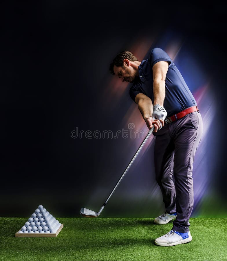 Golf Player in a Driving Range Stock Photo - Image of playing, club ...