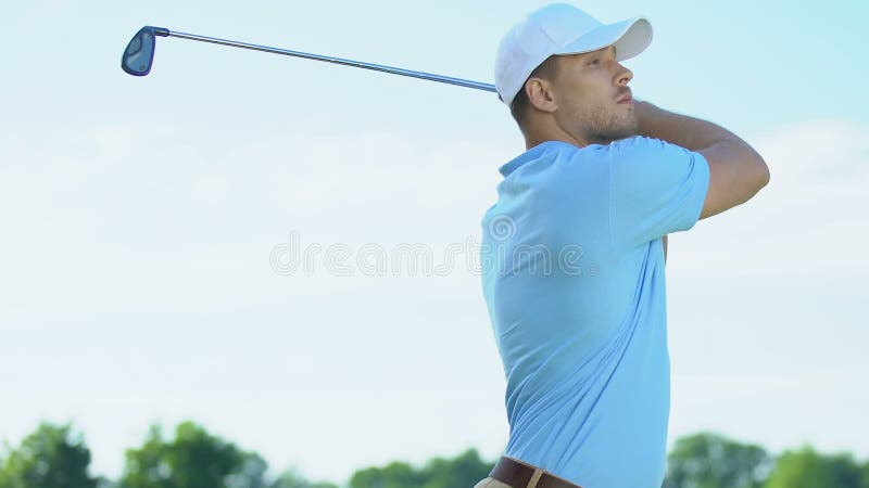 Golf Player Hitting Golf Ball from Teeing Ground on Fairway, Man ...