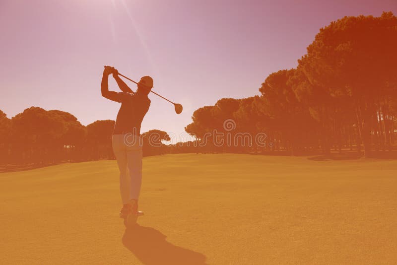 Golf Player Hitting Long Shot Stock Image - Image of male, healthy ...