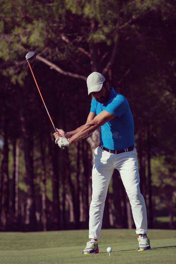 Golf Player Hitting Long Shot Stock Photo - Image of fairway, african ...