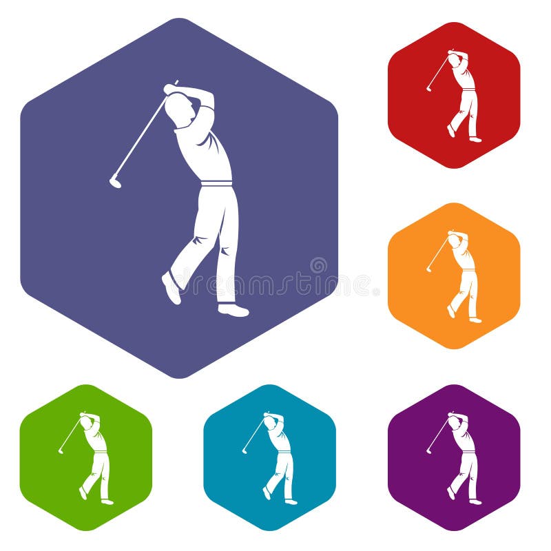 Golf Player Icons Set Hexagon Stock Vector - Illustration of flat, play ...