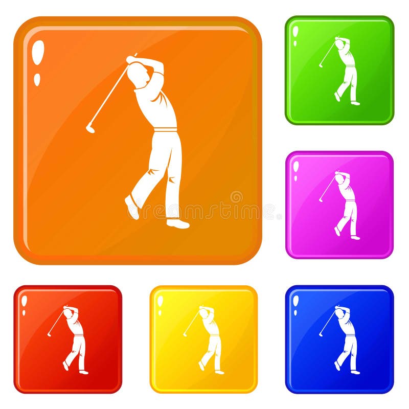 Golf Player Icons Set Vector Color Stock Vector - Illustration of ...