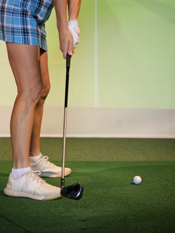 Golf Player Plays Golf Indoors. Golf Driving Range with Simulator ...